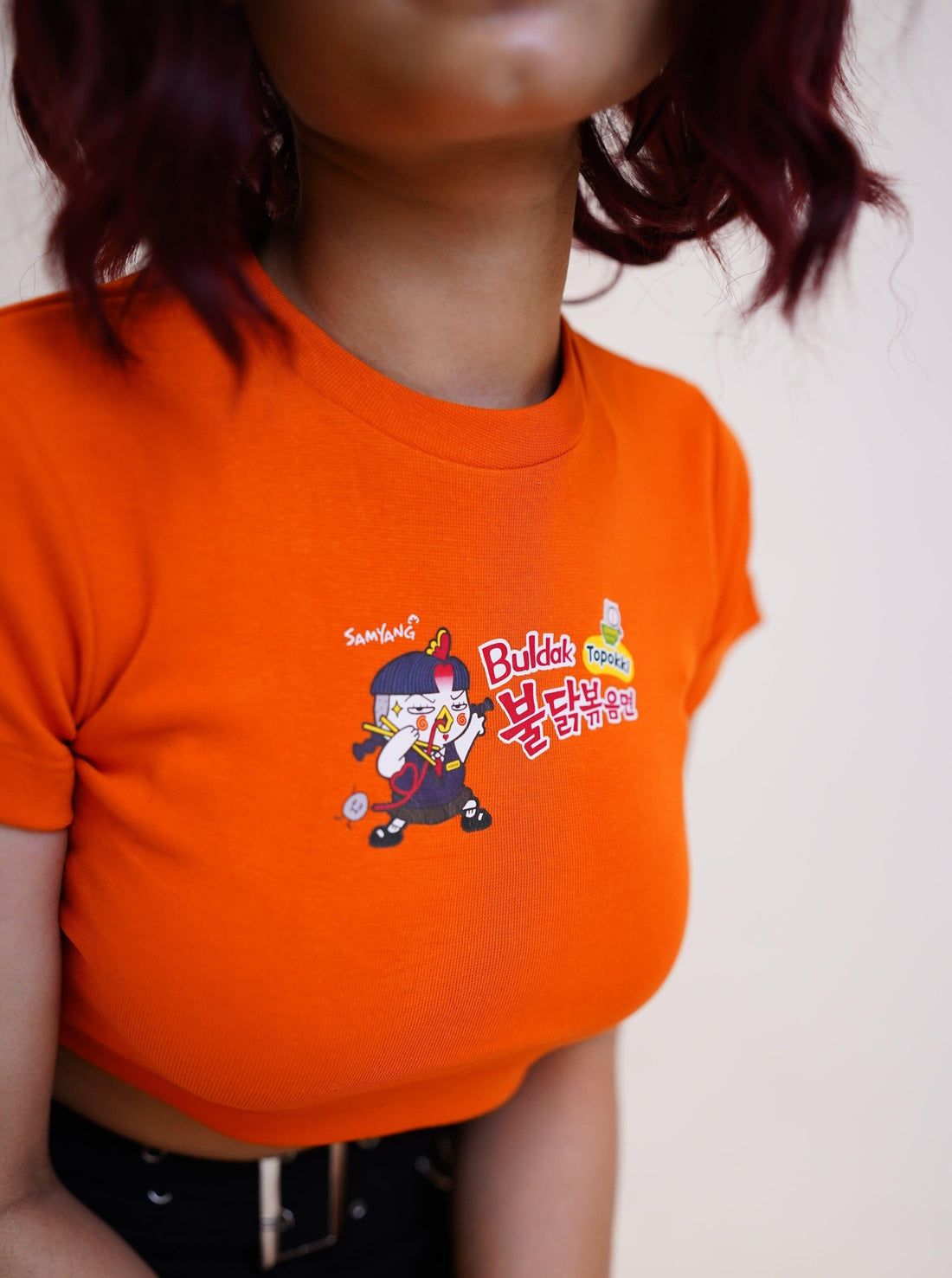 Buldak Ramen toppoki : Burger Bae Round Neck Crop Baby Tee For Women ...