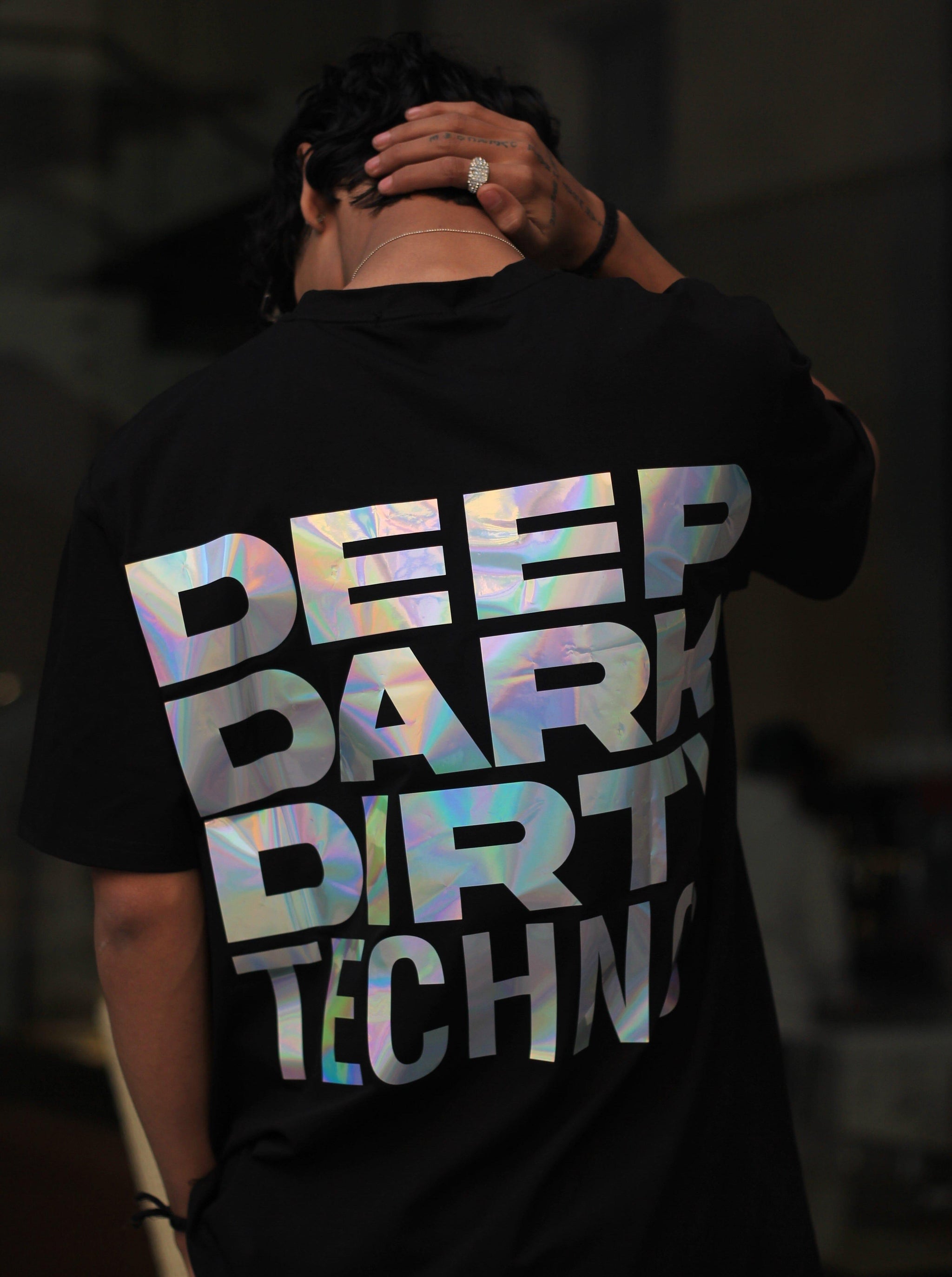 Deep Dark Dirty Techno (Holographic) Drop:Sleeved Tee For Men – BurgerBae